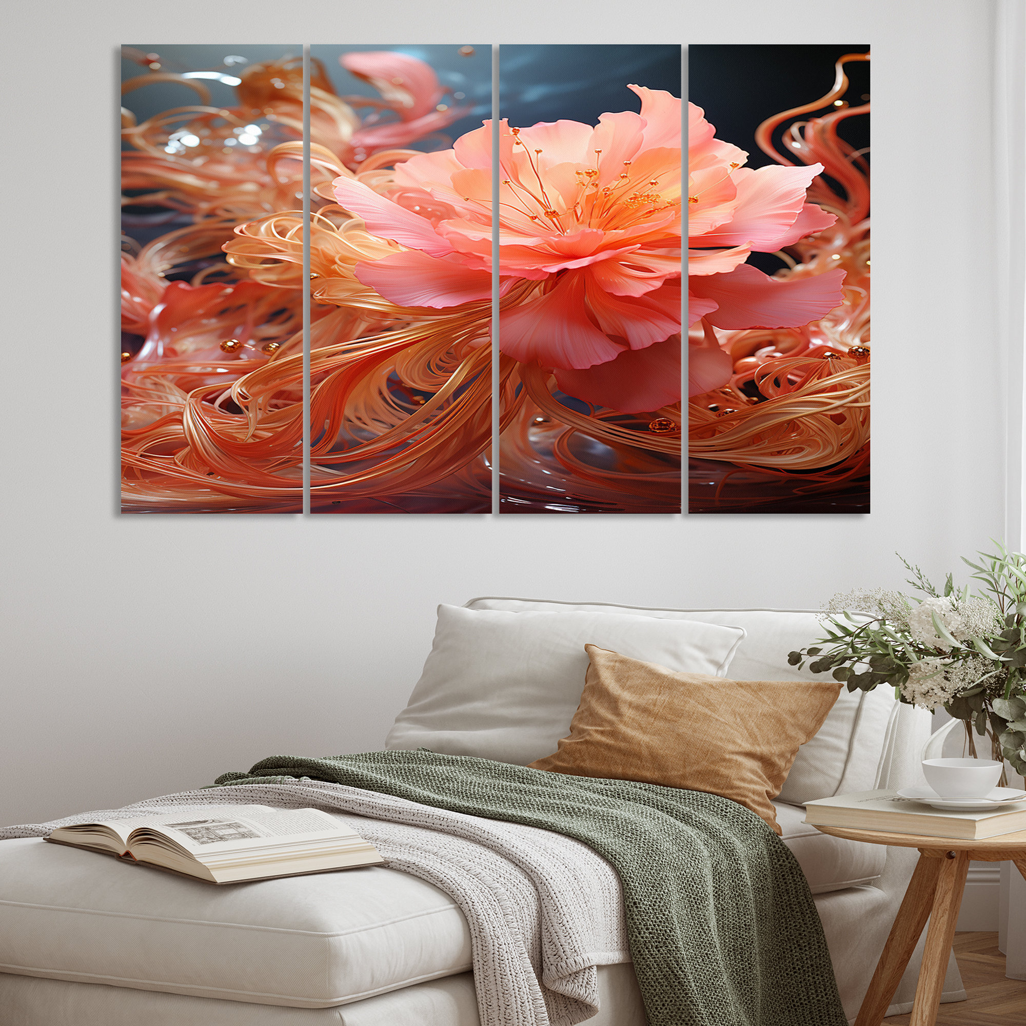 House of Hampton® Liquid Flower Art Tender White And Light Pink V - Abstract Shapes Wall Art ...